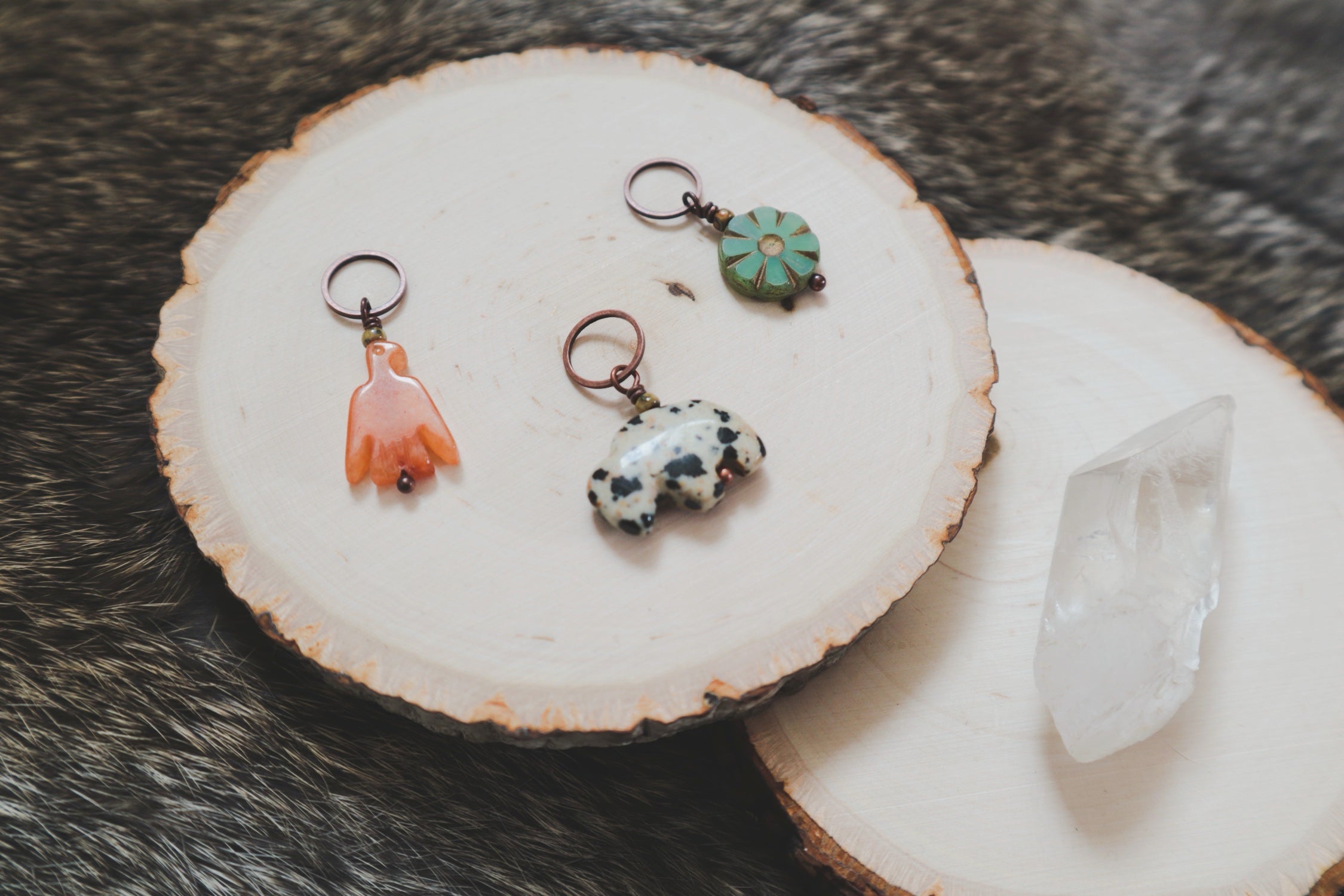 Bison + Flower + Hawk // Stitch Marker Set – Horse Feather Fiber Arts